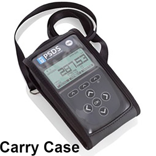 PSDS Black Leather Carry Case with strap and clear window for operation.